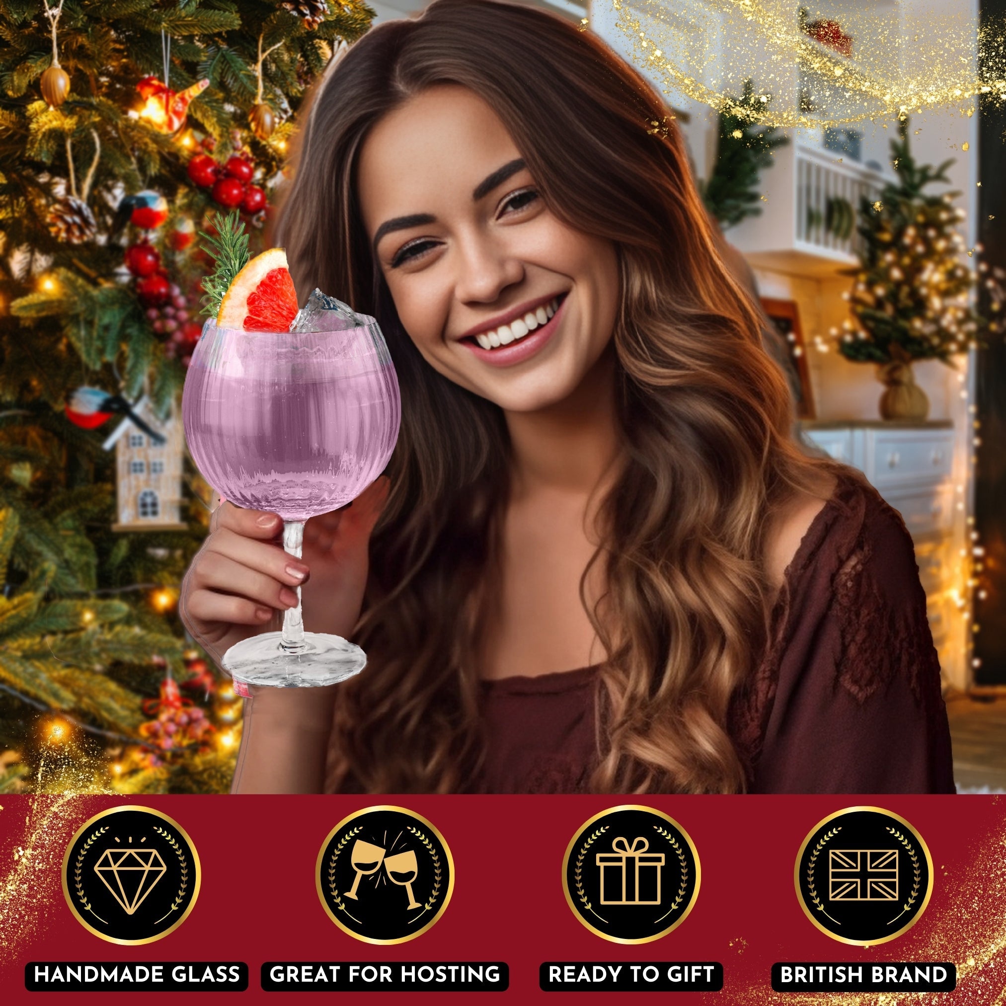 Home Handmade Ribbed Gin Glasses with...